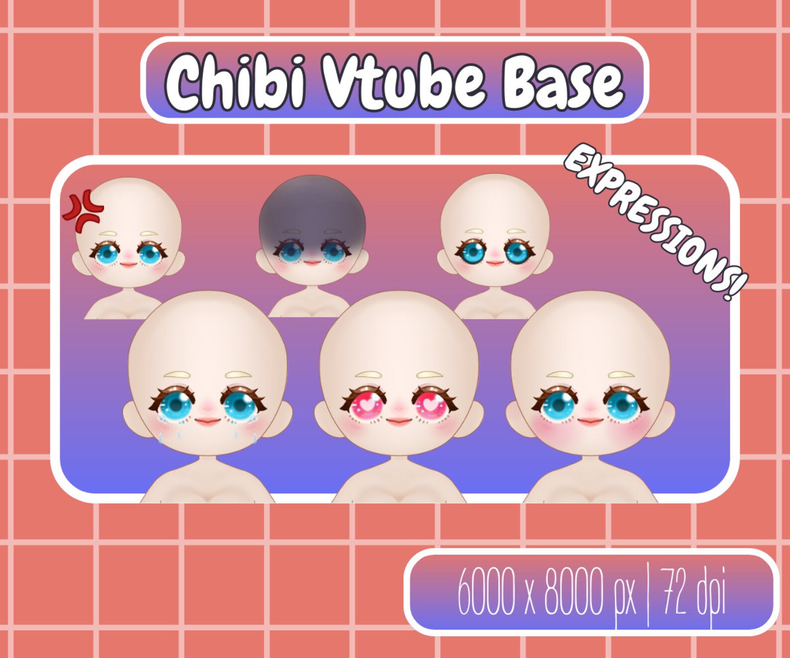 Chibi Vtuber Model Base 6 Expressions - Etsy