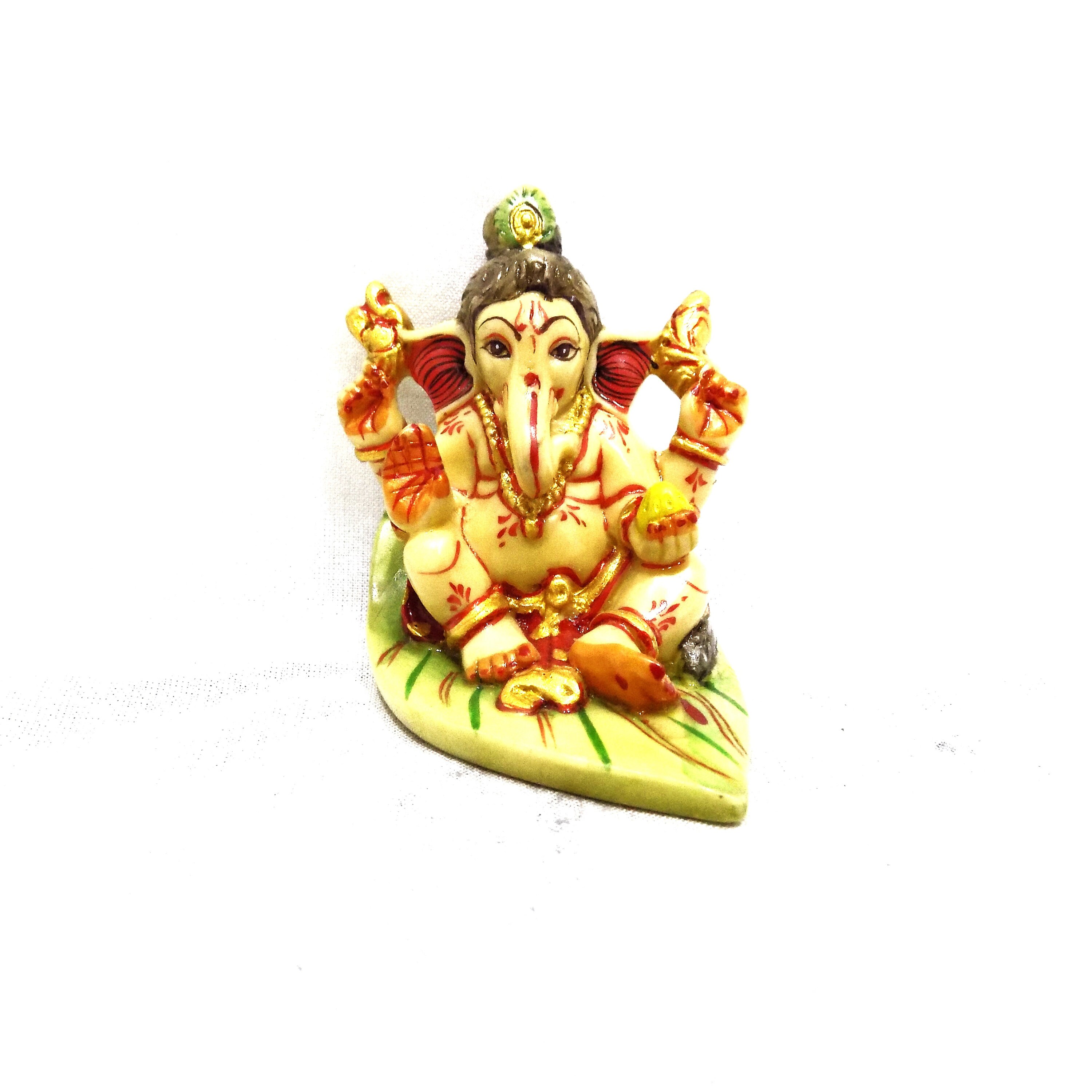 Ganesh Sitting on Leaf Posture Statue Resin Ganesha Statue - Etsy