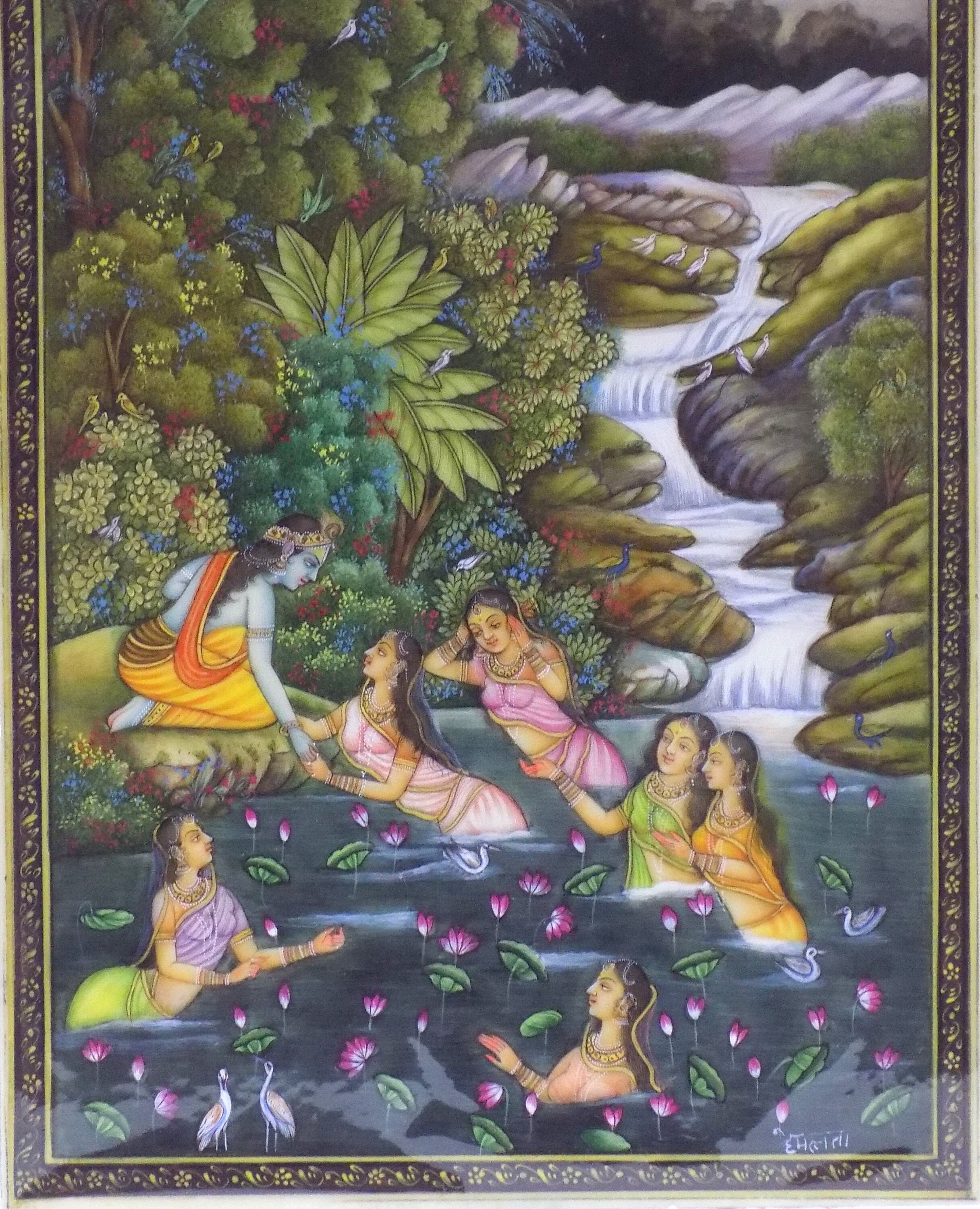 Indian Art, Miniature Painting, Krishna With Gopis Painting, Krishna ...
