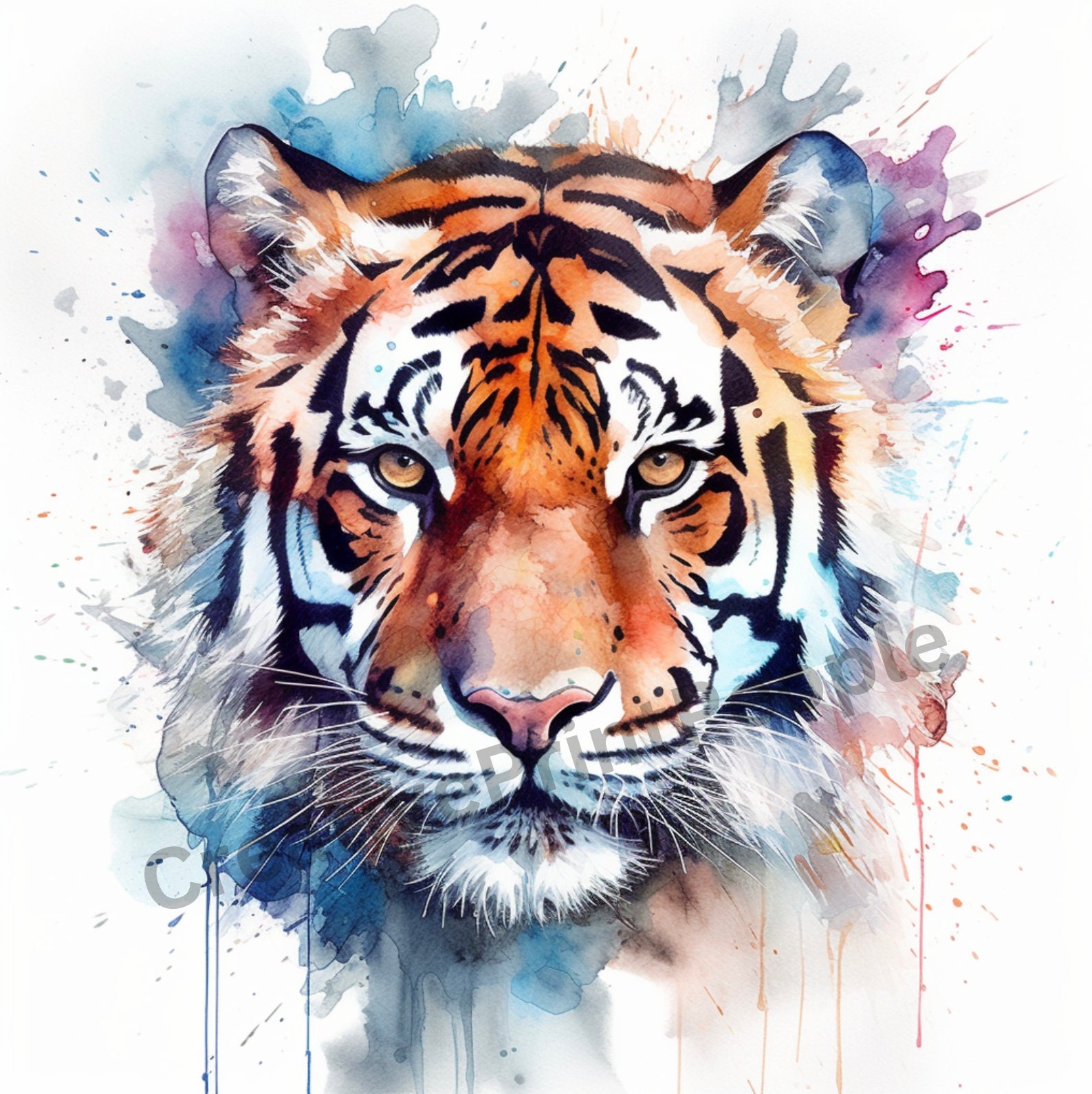 Tiger Watercolour Printable Art, Animal Artwork, Safari Art, Tiger ...