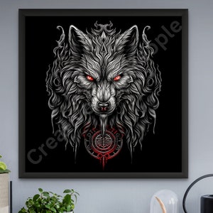 Gothic Wolf Art, Red Eye Wolf Artwork, Printable Wolf Art, Wolf ...