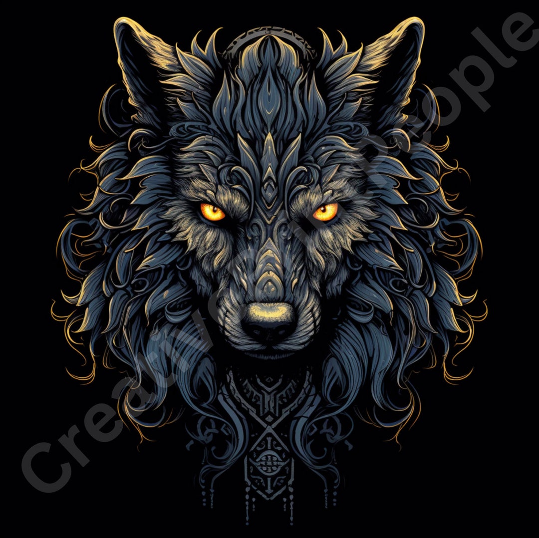 Gothic Blue Wolf Art, Wolf Artwork, Printable Wolf Art, Wolf Portrait ...