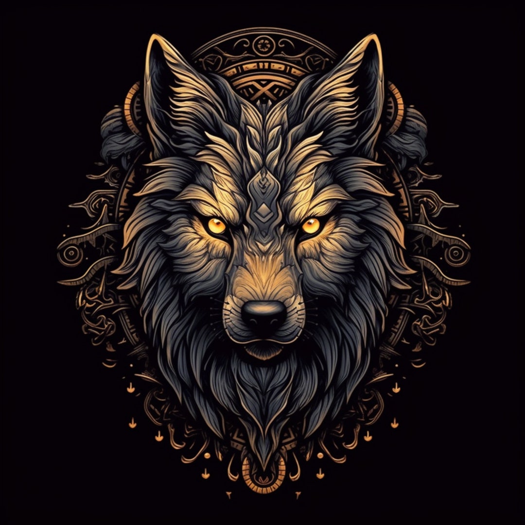 Gothic Golden Wolf Art, Wolf Artwork, Printable Wolf Art, Wolf Portrait ...