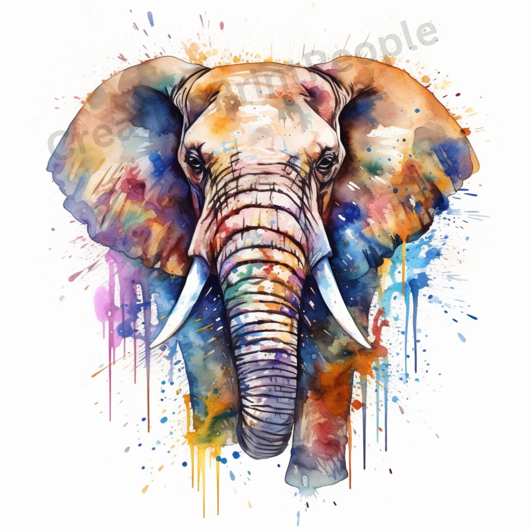 Elephant Watercolour Printable Art, Elephant Digital File Art ...