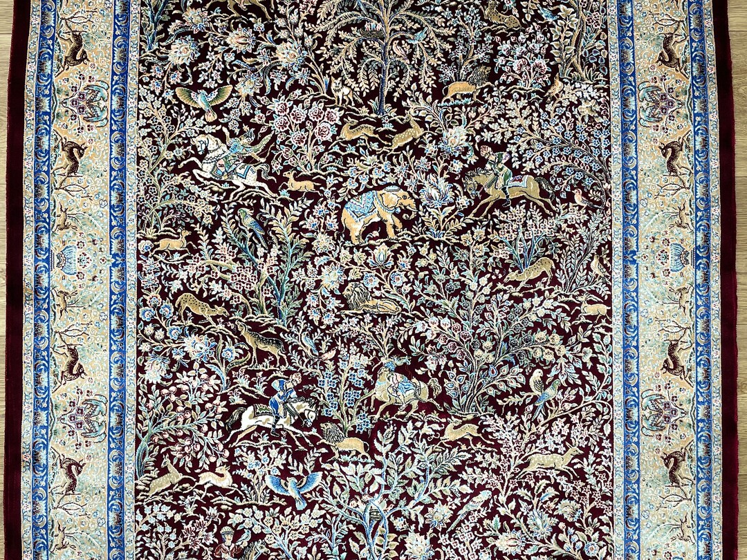 3'2 X 4'9 Ft Hunting Patterned Rug, 3x5 Silk Rug, %100 Bamboo Silk, 3x5 ...