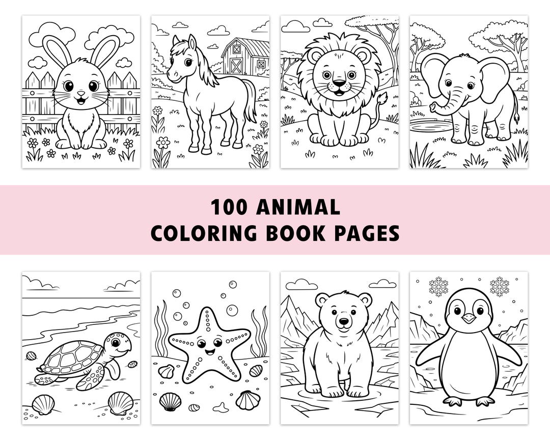 100 Animal Coloring Pages – Printable Coloring Book for Kids – Woodland ...