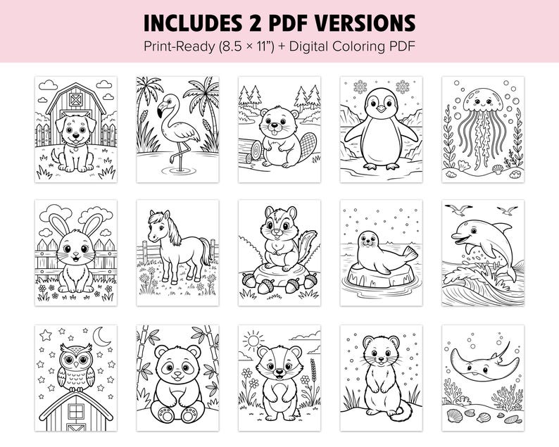 100 Animal Coloring Pages – Printable Coloring Book for Kids – Woodland ...