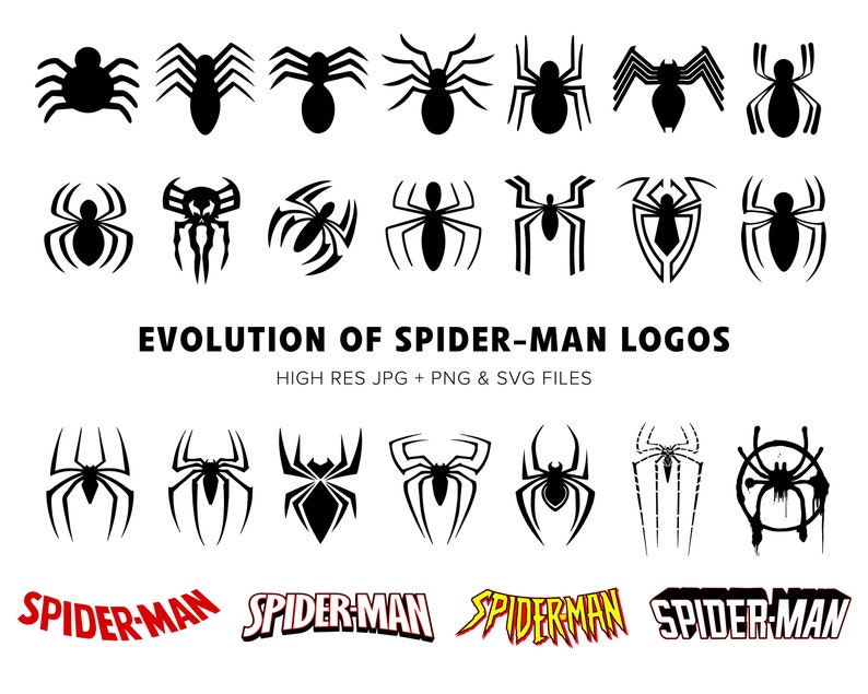 Spiderman Logos SVG Evolution of Spider-man 40 High Quality Svgs Spider ...