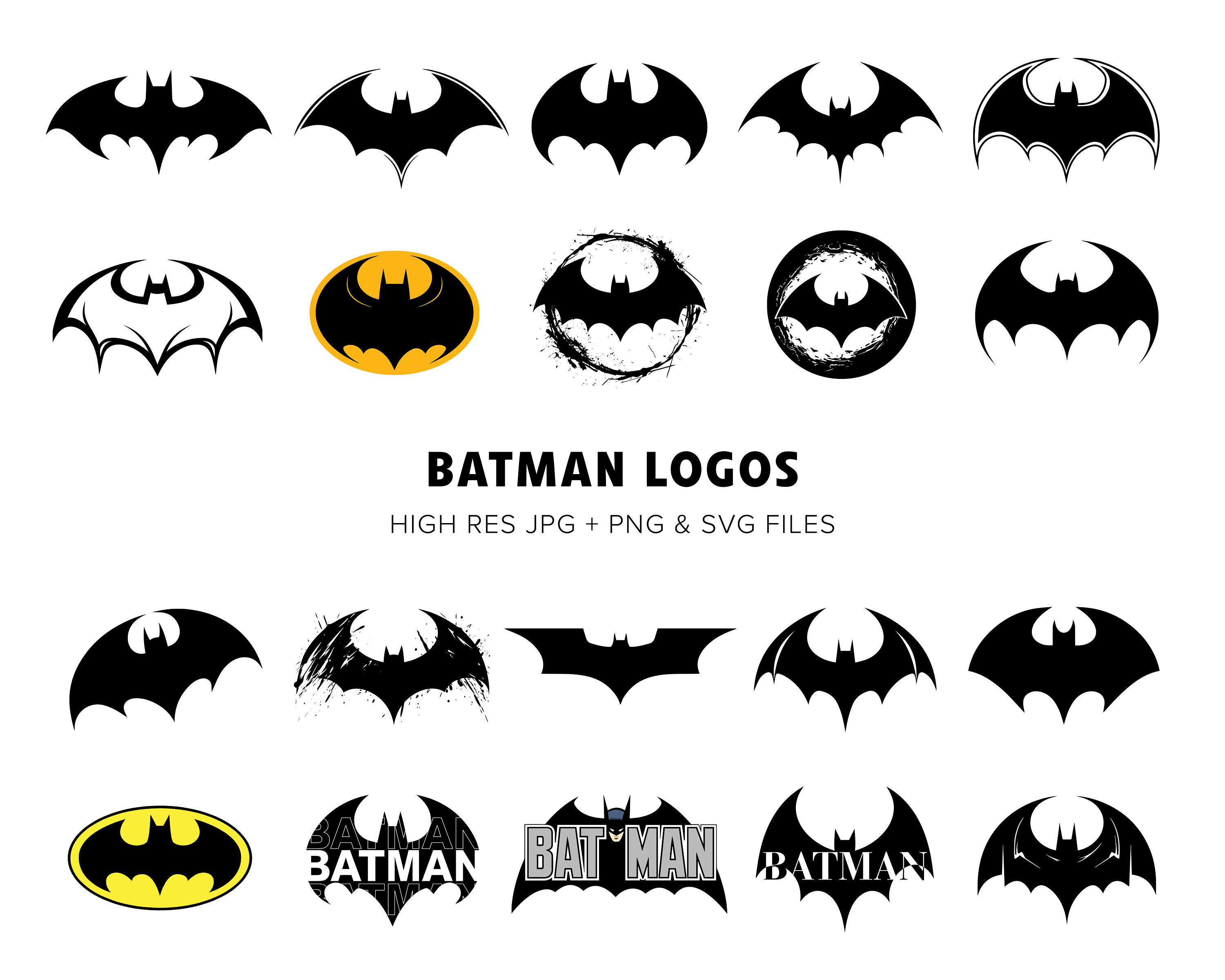 Batman Logos SVG Bat Vector Illustrations 20 High Quality Svgs Batman ...