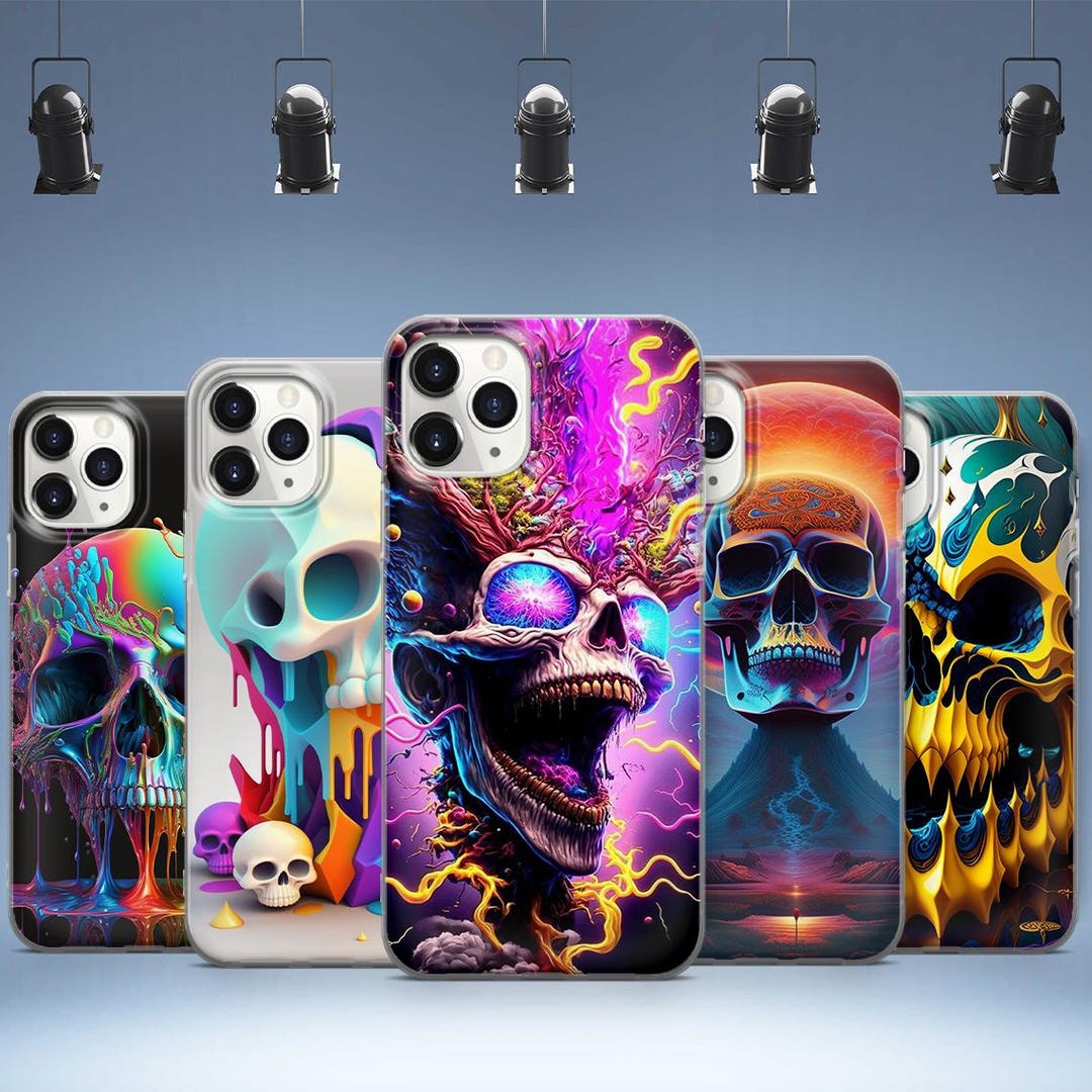 Skull Skeleton Grafity Head Phone Case for iPhone 16 15 14 13 12 11 X ...