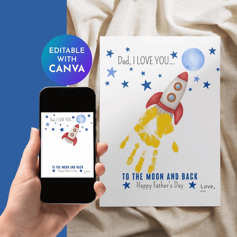 Rocket Handprint Father's Day Card: DIY Space Gift (digital Download ...