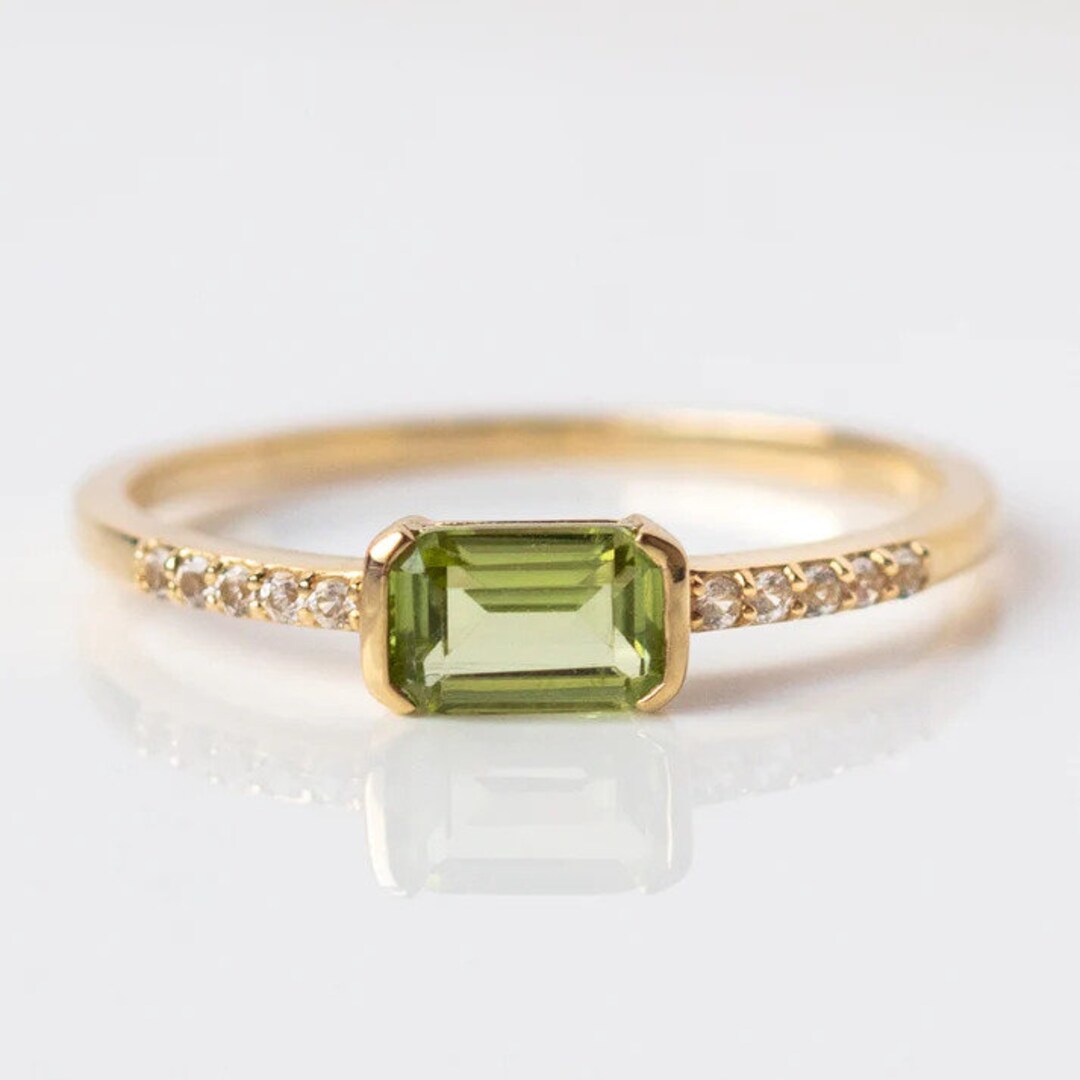 Peridot Baguette Ring-solid 14k Gold Peridot Baguette Ring-art Deco ...