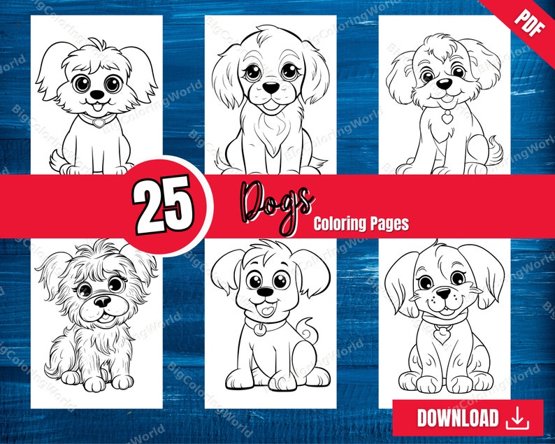 25 Cute Dogs to Color Coloring Pages for Children Download - Etsy