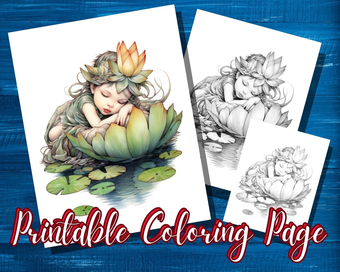 1 Coloring Page Baby Fairy Girl Grayscale Illustration Printable PDF ...