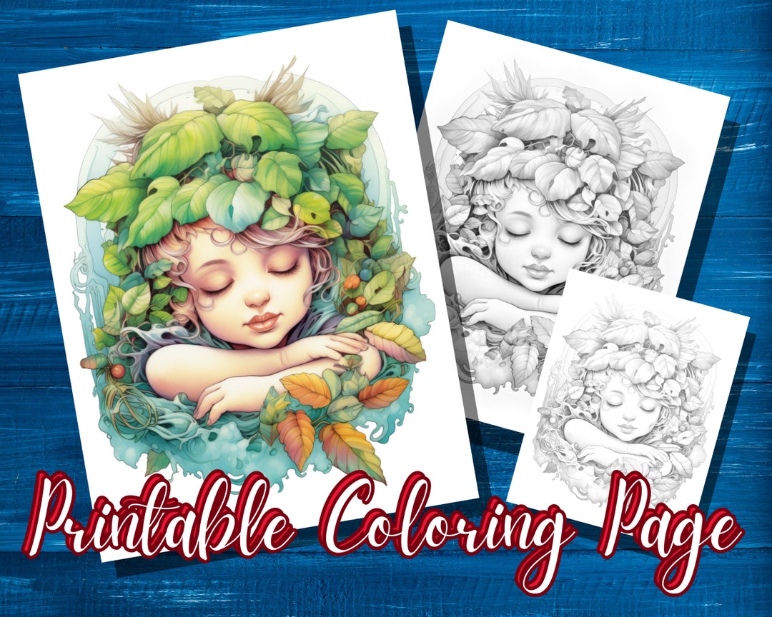 1 Coloring Page Enchanting Baby Fairy in Green Printable PDF Fantasy ...