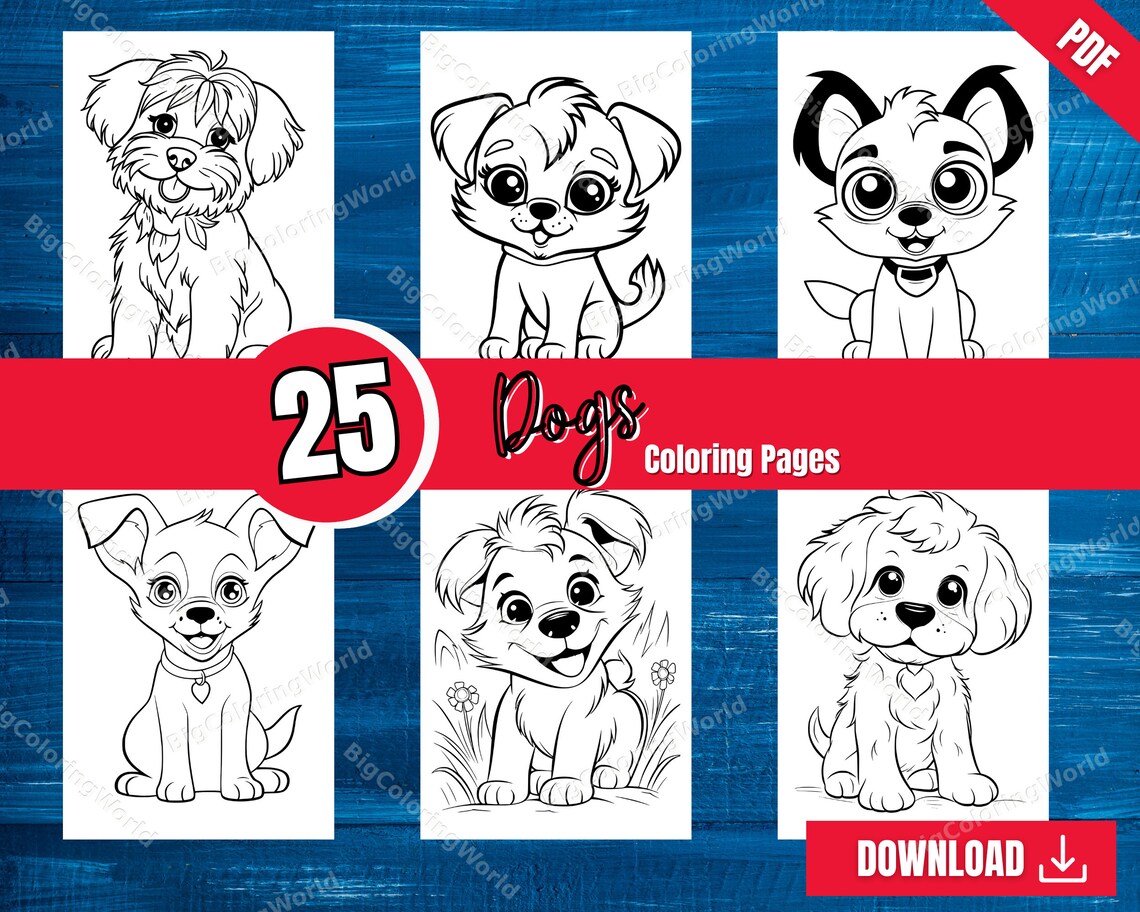 25 Cute Dogs to Color Coloring Pages for Children Download PDF DIN A4 ...