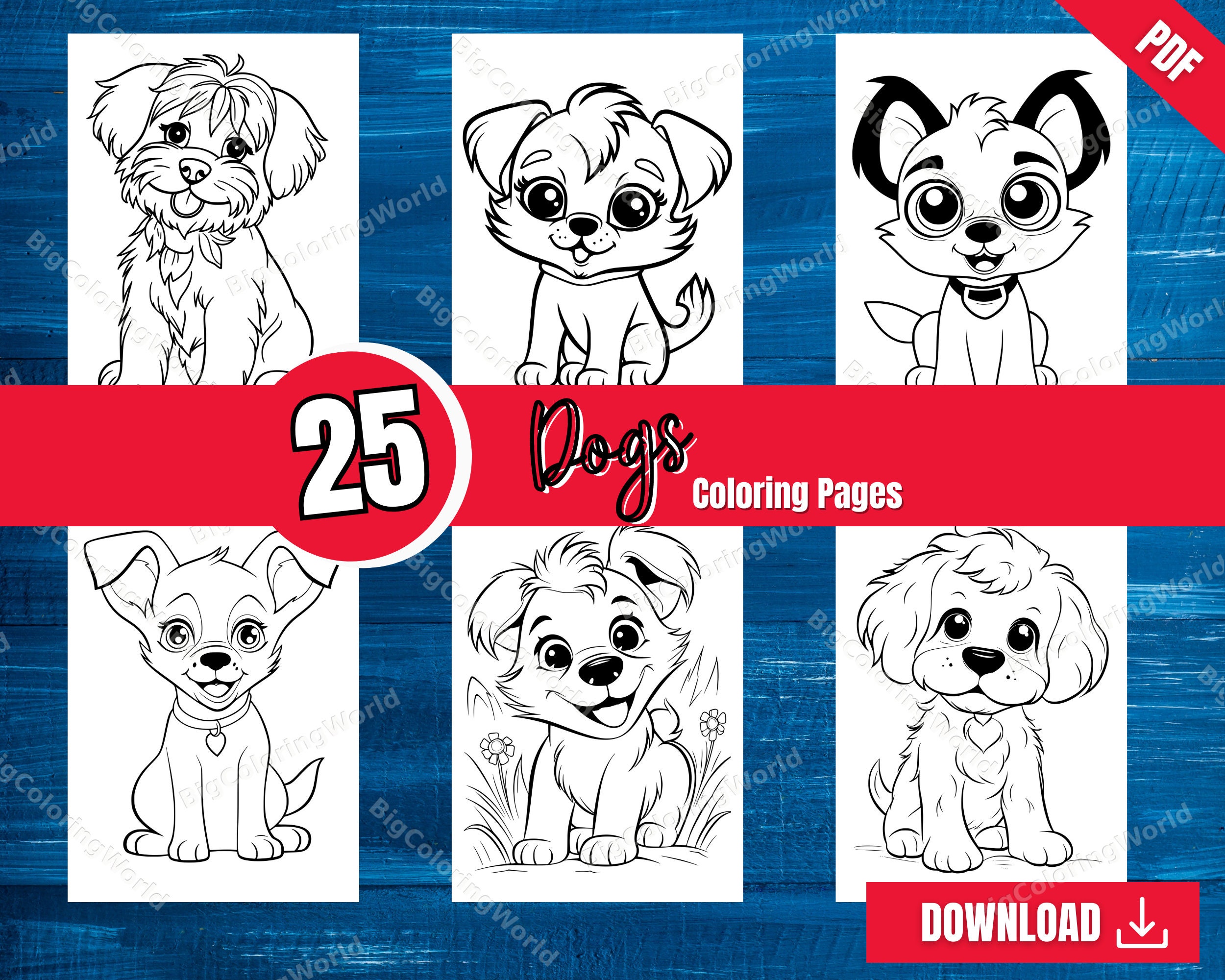 25 Cute Dogs to Color Coloring Pages for Children Download PDF DIN A4 ...