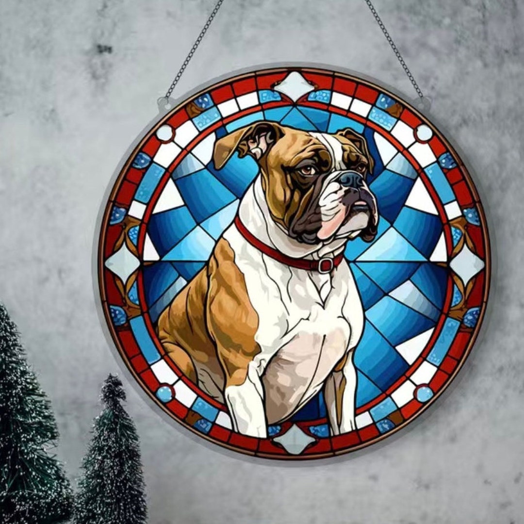 English Bulldog Dog Stained Glass Ornament Sun Catcher Puppy - Etsy