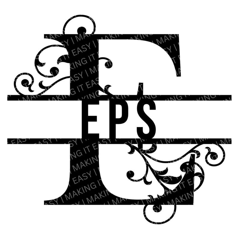 Floral Swirl Split Monogram Svg Dxf Png Eps, Split Monogram Alphabet, Family Name Monogram ...