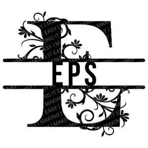 Floral Split Monogram Svg, Dxf, Png, and Eps, Split Monogram Alphabet ...