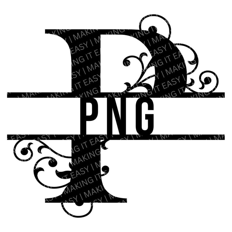 Floral Swirl Split Monogram Svg Dxf Png Eps, Split Monogram Alphabet ...