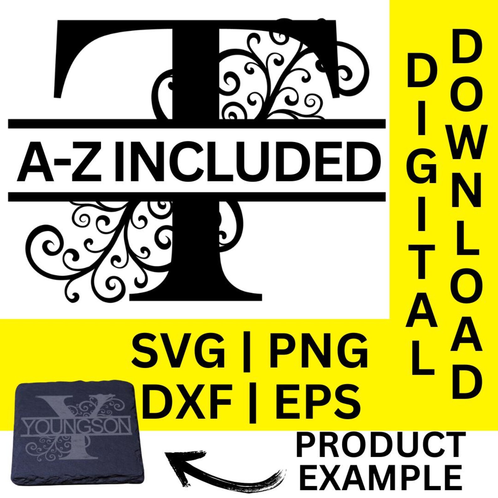 Floral Swirl Split Monogram Svg Dxf Png Eps, Split Monogram Alphabet ...