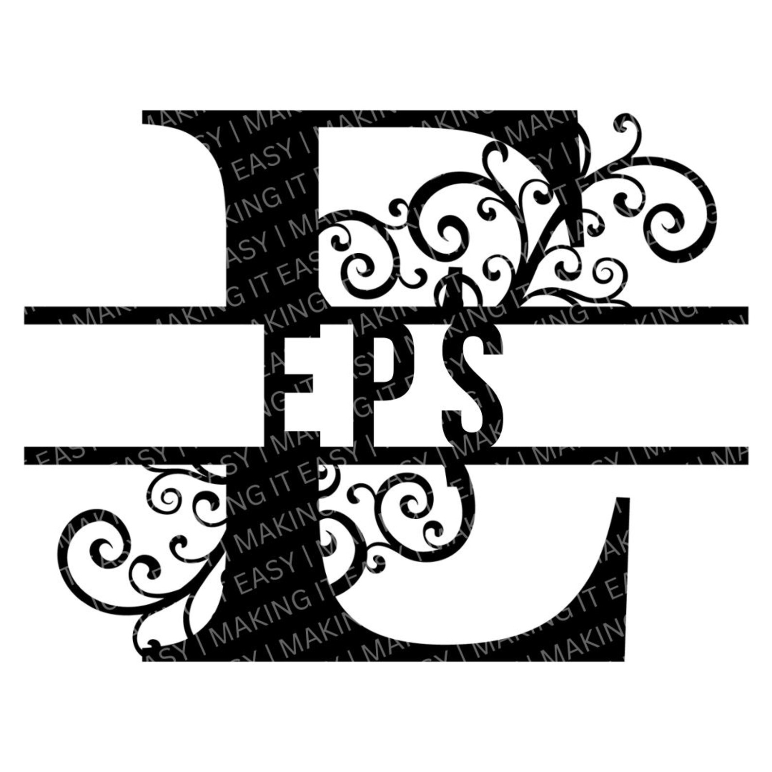 Floral Swirl Split Monogram Svg Dxf Png Eps, Split Monogram Alphabet ...