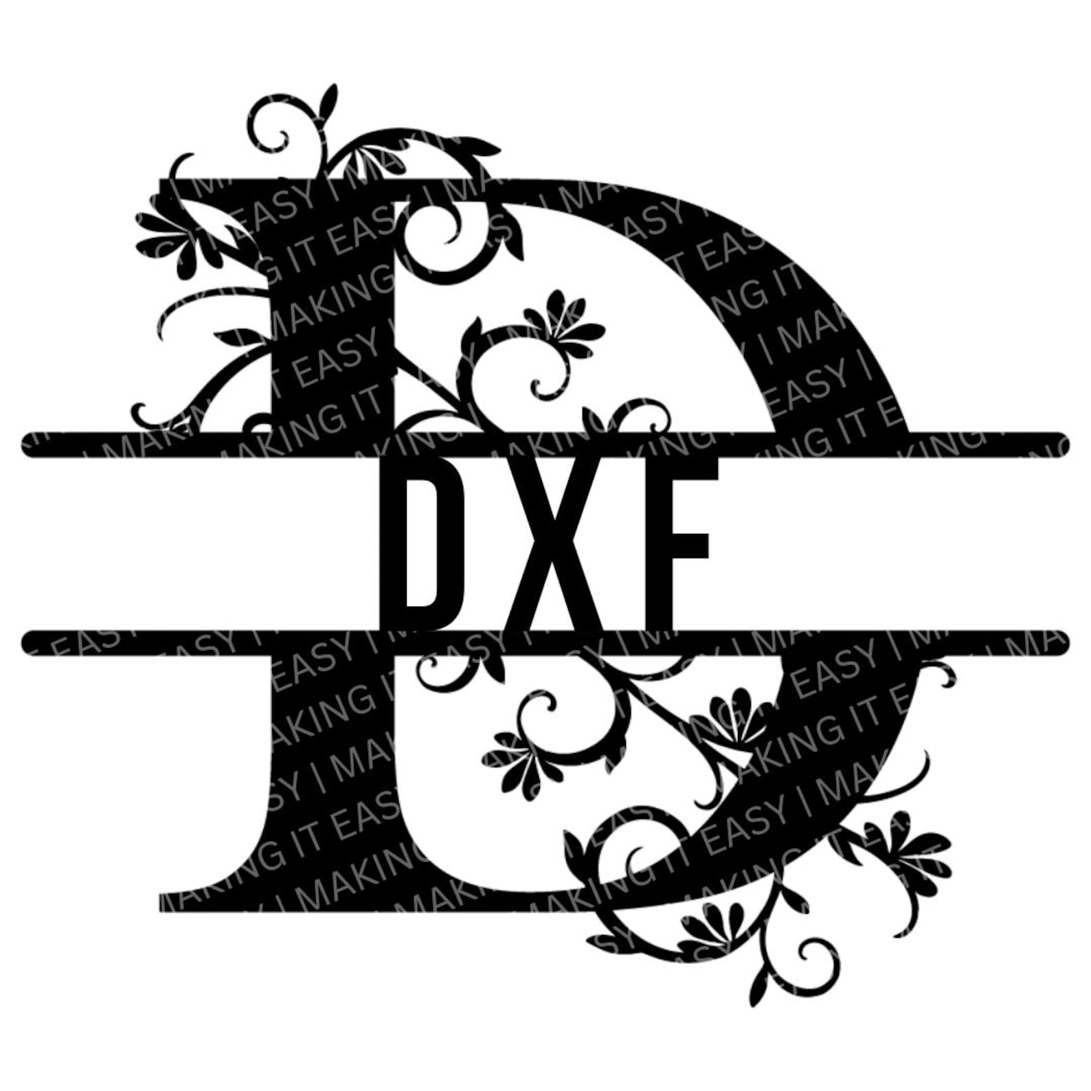 Floral Split Monogram Svg, Dxf, Png, and Eps, Split Monogram Alphabet ...