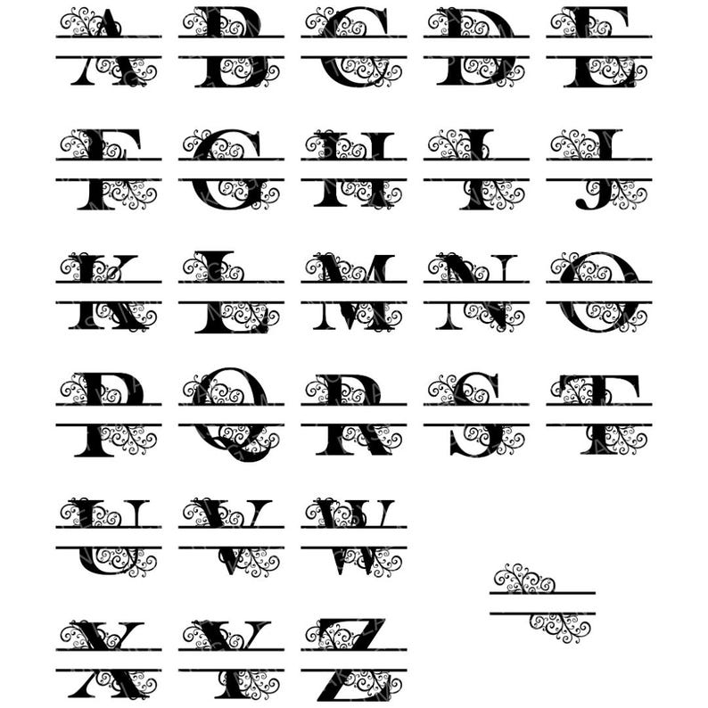 Floral Swirl Split Monogram Svg Dxf Png Eps, Split Monogram Alphabet ...