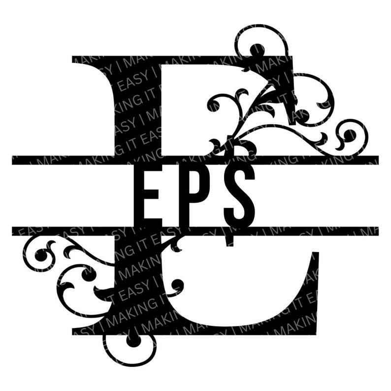Floral Swirl Split Monogram Svg Dxf Png Eps, Split Monogram Alphabet ...