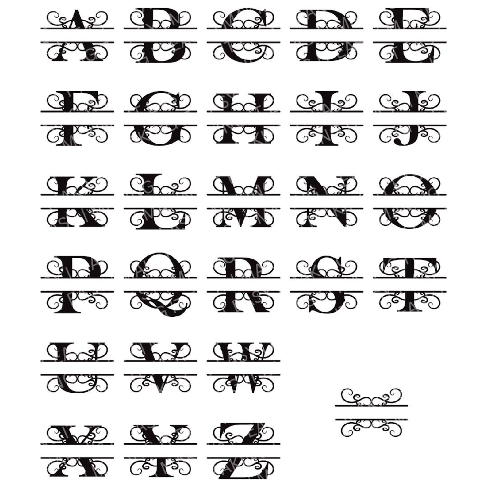 Split Monogram Svg, Dxf, Png, and Eps, Split Monogram Alphabet, Family ...