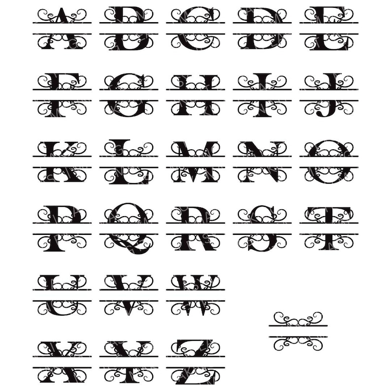 Split Monogram Svg, Dxf, Png, and Eps, Split Monogram Alphabet, Family ...