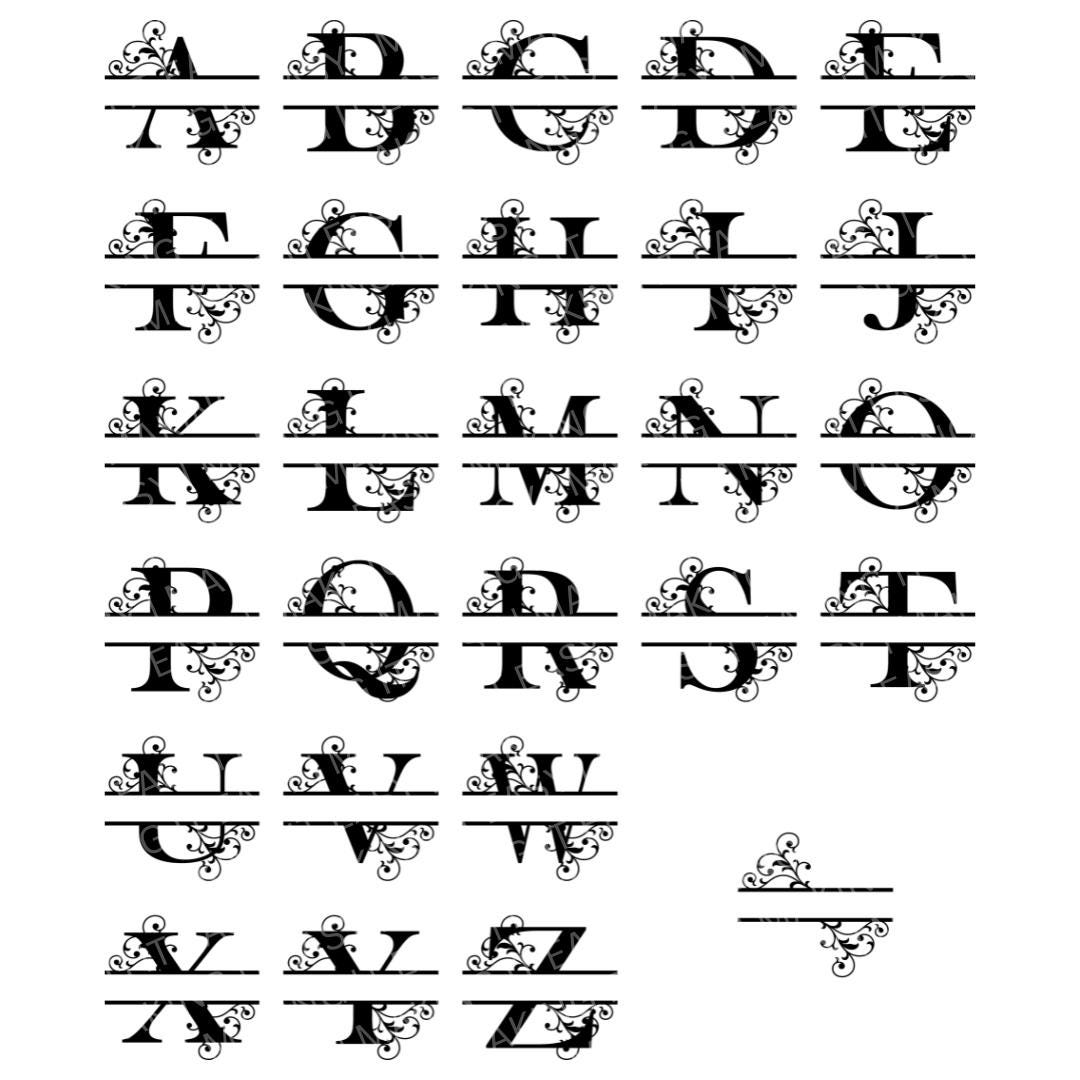 Floral Swirl Split Monogram Svg Dxf Png Eps, Split Monogram Alphabet ...