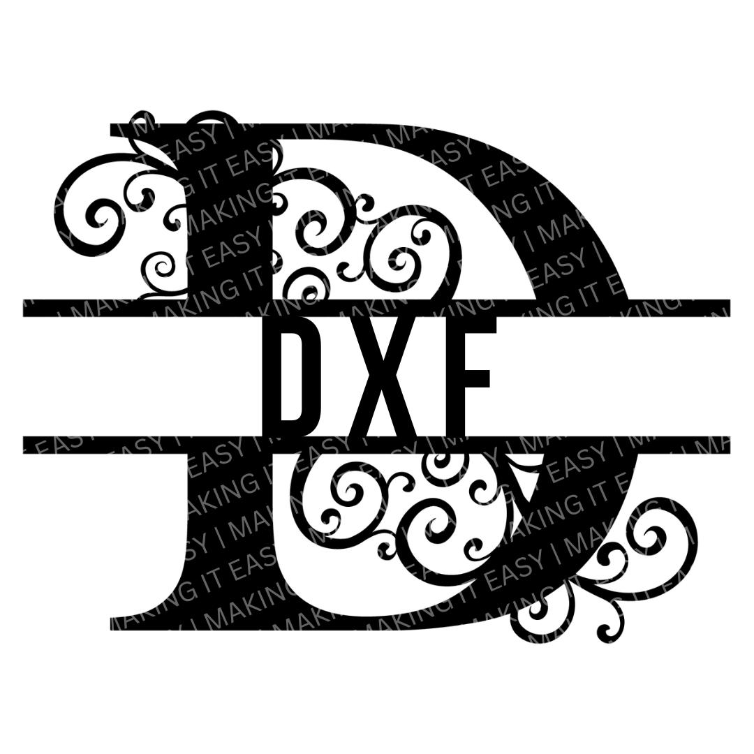 Floral Swirl Split Monogram Svg Dxf Png Eps, Split Monogram Alphabet ...