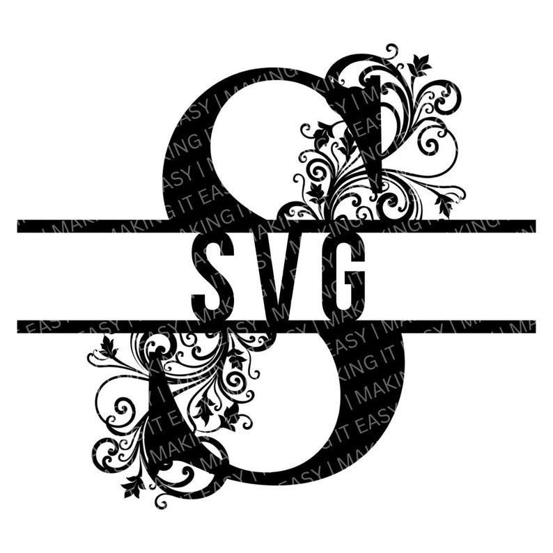 Floral Swirl Split Monogram Svg Dxf Png Eps, Split Monogram Alphabet ...