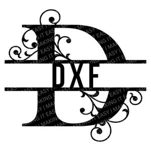 Floral Swirl Split Monogram Svg Dxf Png Eps, Split Monogram Alphabet ...