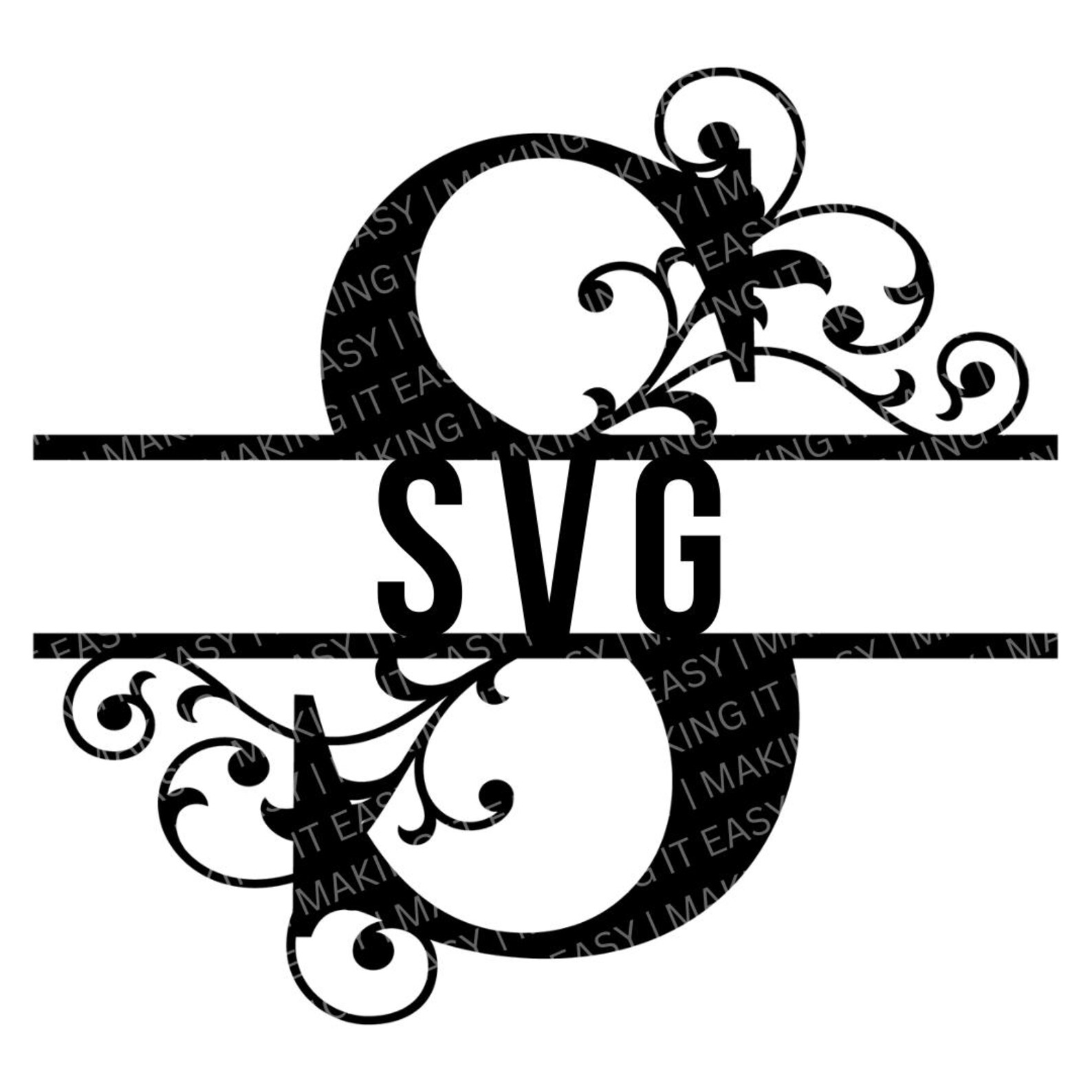 Floral Swirl Split Monogram Svg Dxf Png Eps, Split Monogram Alphabet ...
