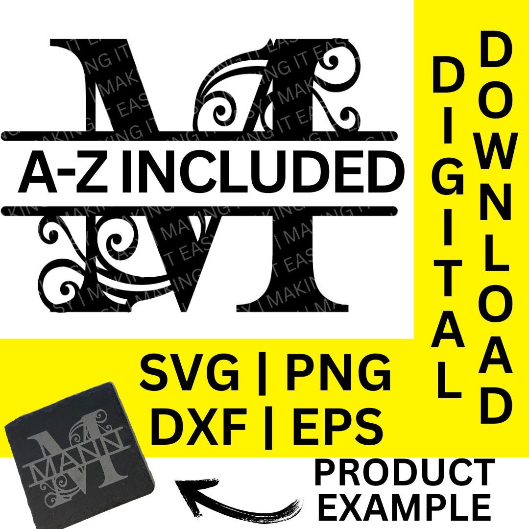 Swirl Split Monogram Svg, Dxf, Png, and Eps, Split Monogram Alphabet ...