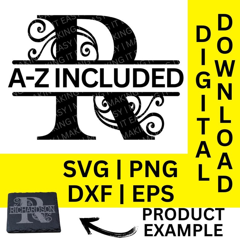 Swirl Split Monogram Svg, Dxf, Png, and Eps, Split Monogram Alphabet ...