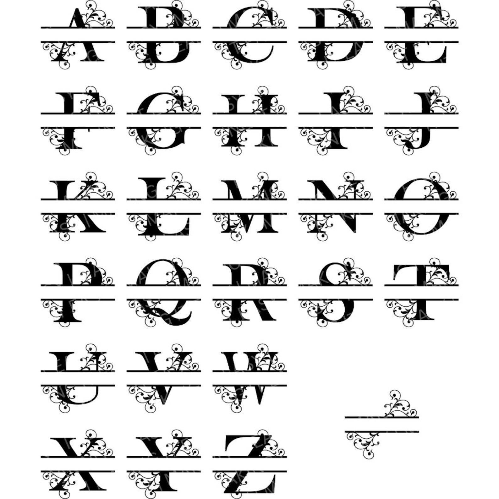 Floral Swirl Split Monogram Svg Dxf Png Eps, Split Monogram Alphabet ...