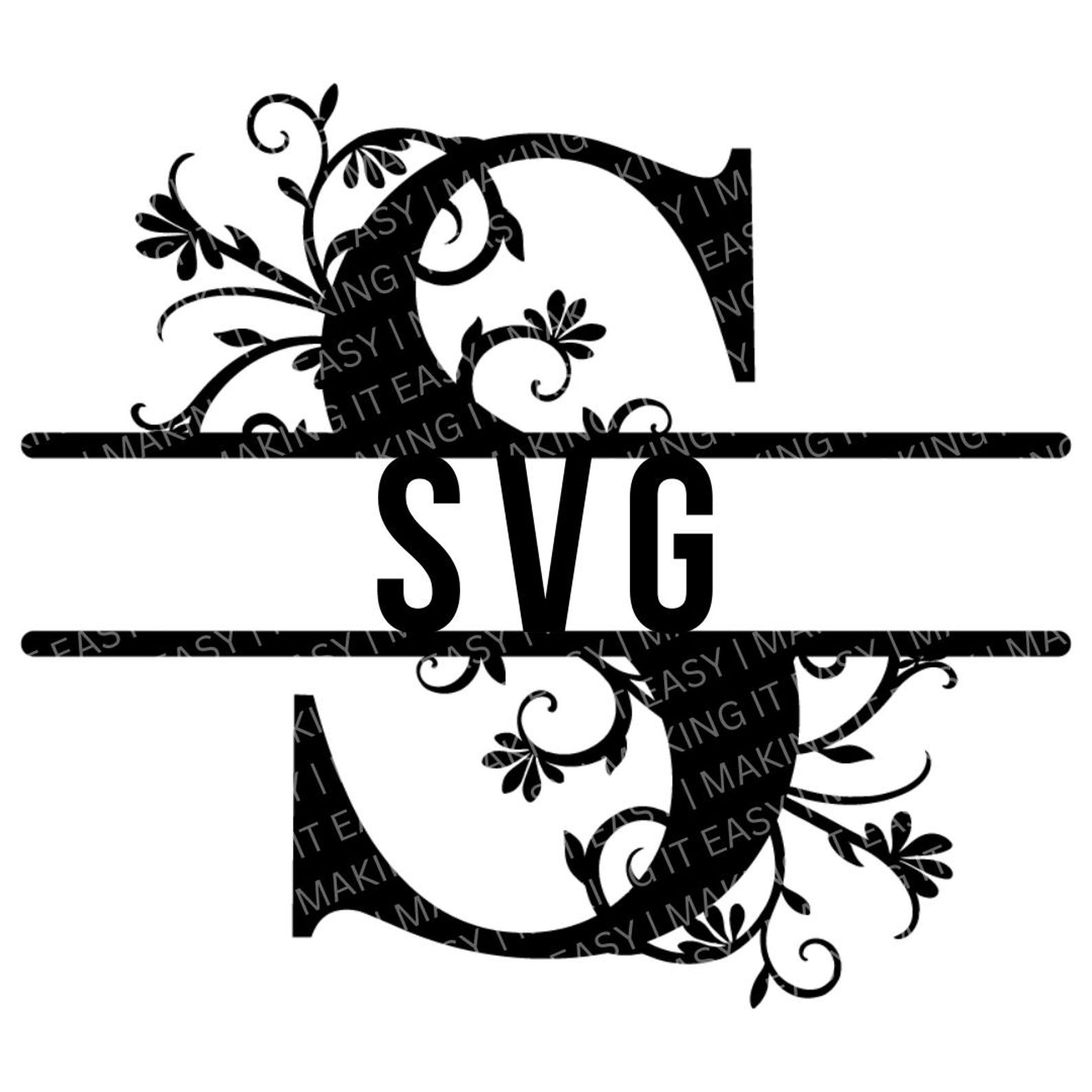 Floral Split Monogram Svg, Dxf, Png, and Eps, Split Monogram Alphabet ...