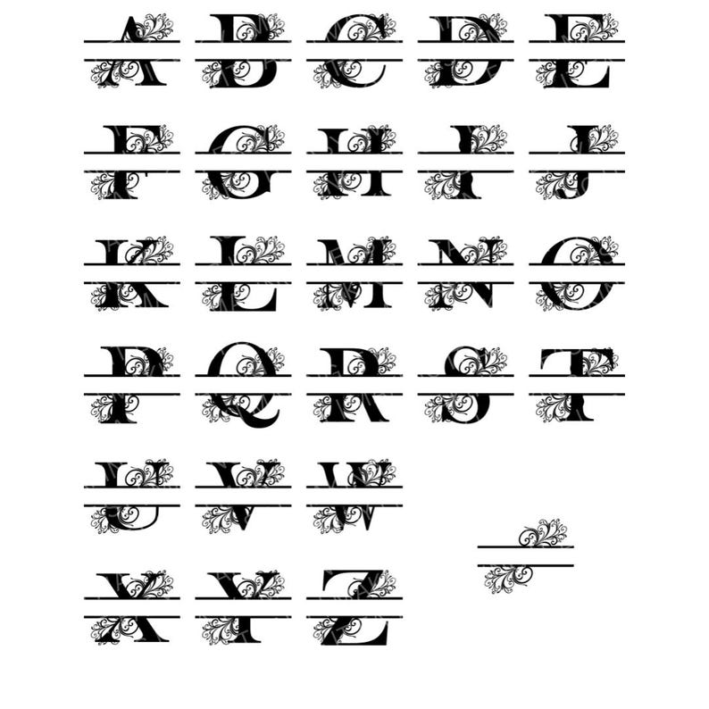 Floral Swirl Split Monogram Svg Dxf Png Eps, Split Monogram Alphabet ...