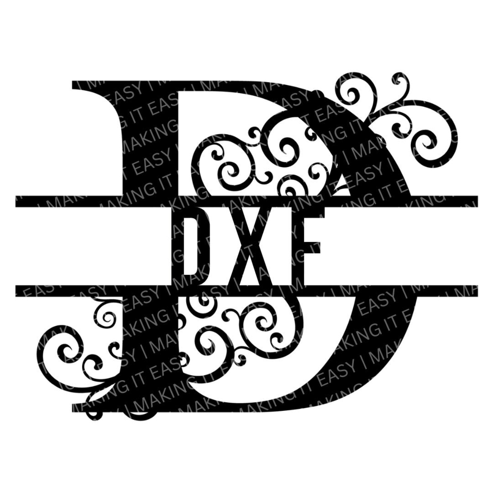Floral Swirl Split Monogram Svg Dxf Png Eps, Split Monogram Alphabet ...