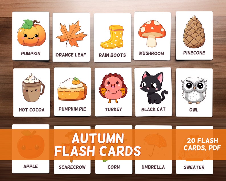 20 Autumn Flash Cards, Montessori Flash Cards, Teaching Materials ...
