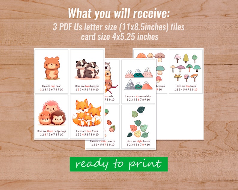Numbers Flash Cards Printable, Preschool Counting Flash Cards, Animals ...