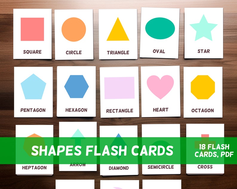 18 Colorful Shapes Flash Cards, Preschool Materials, Homeschool ...
