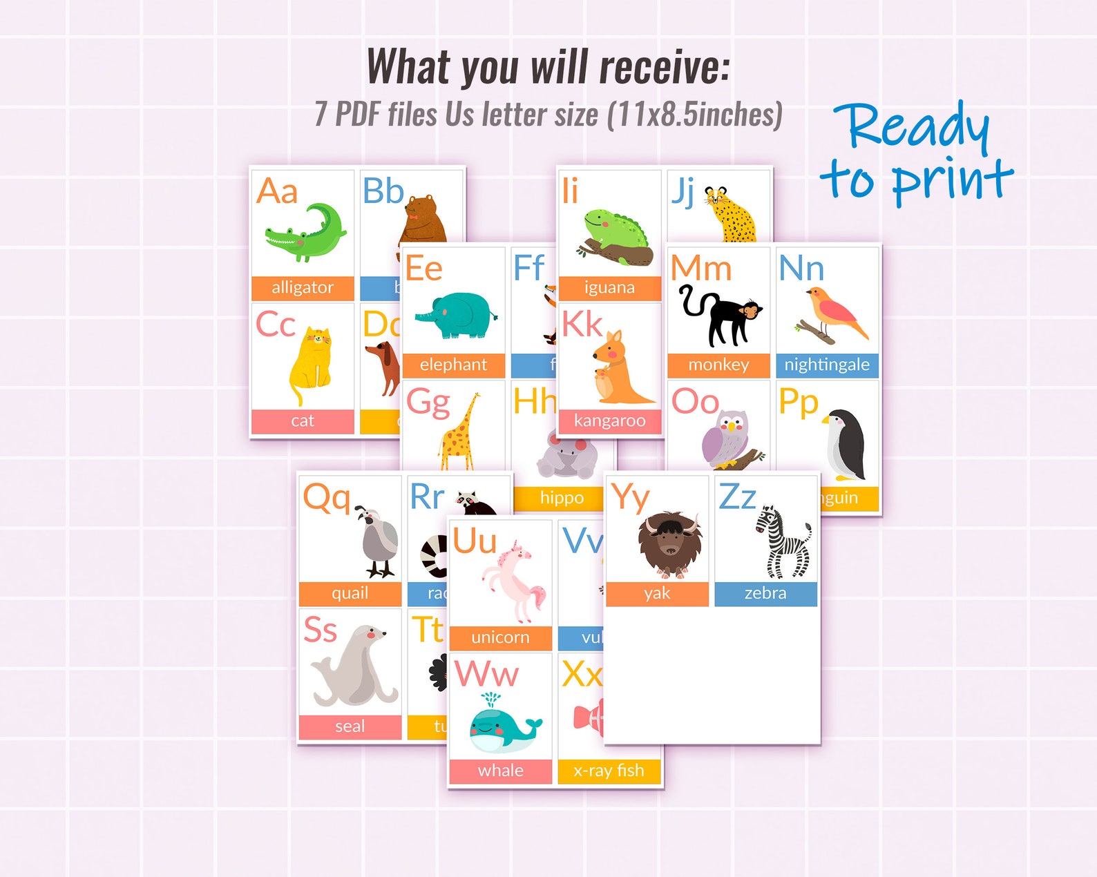 Alphabet Flash Cards Animal Printable Preschool Cards, Alphabet Cards ...