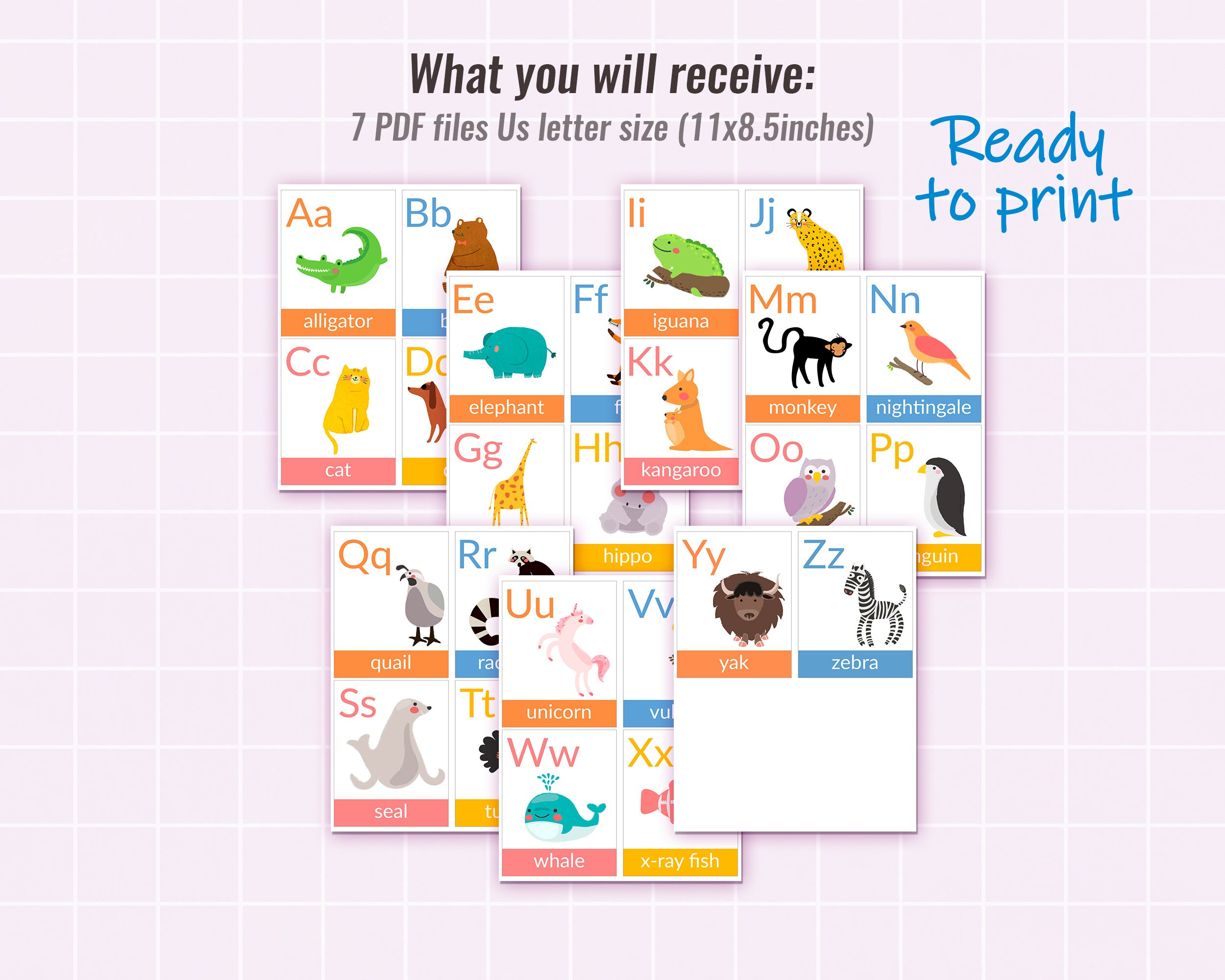 Alphabet Flash Cards Animal Printable Preschool Cards, Alphabet Cards ...