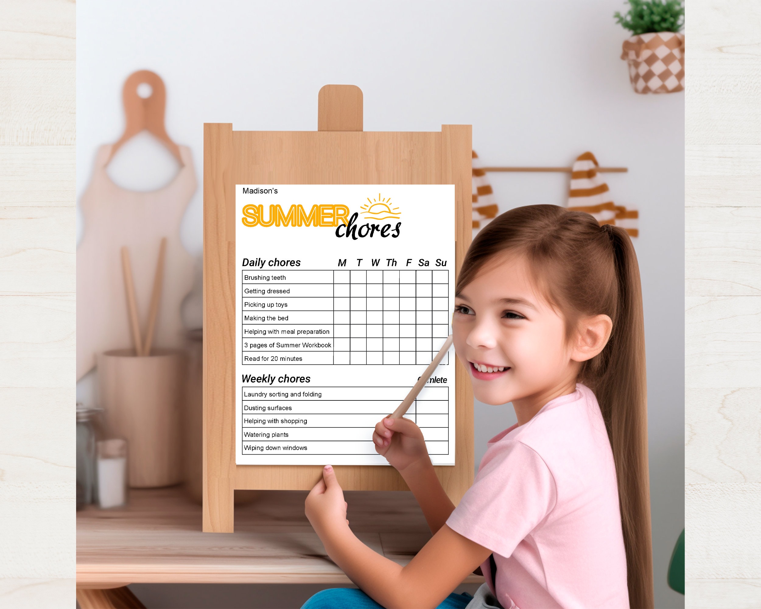 Editable Summer Chore Chart for Kids, Daily & Weekly Printable ...