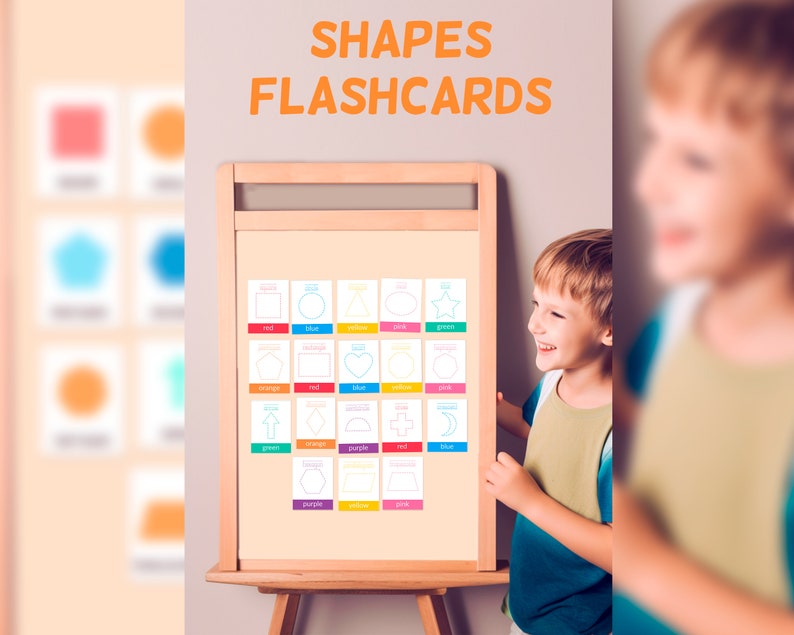 18 Colors and Shapes Flash Cards, Tracing Practice, Montessori ...